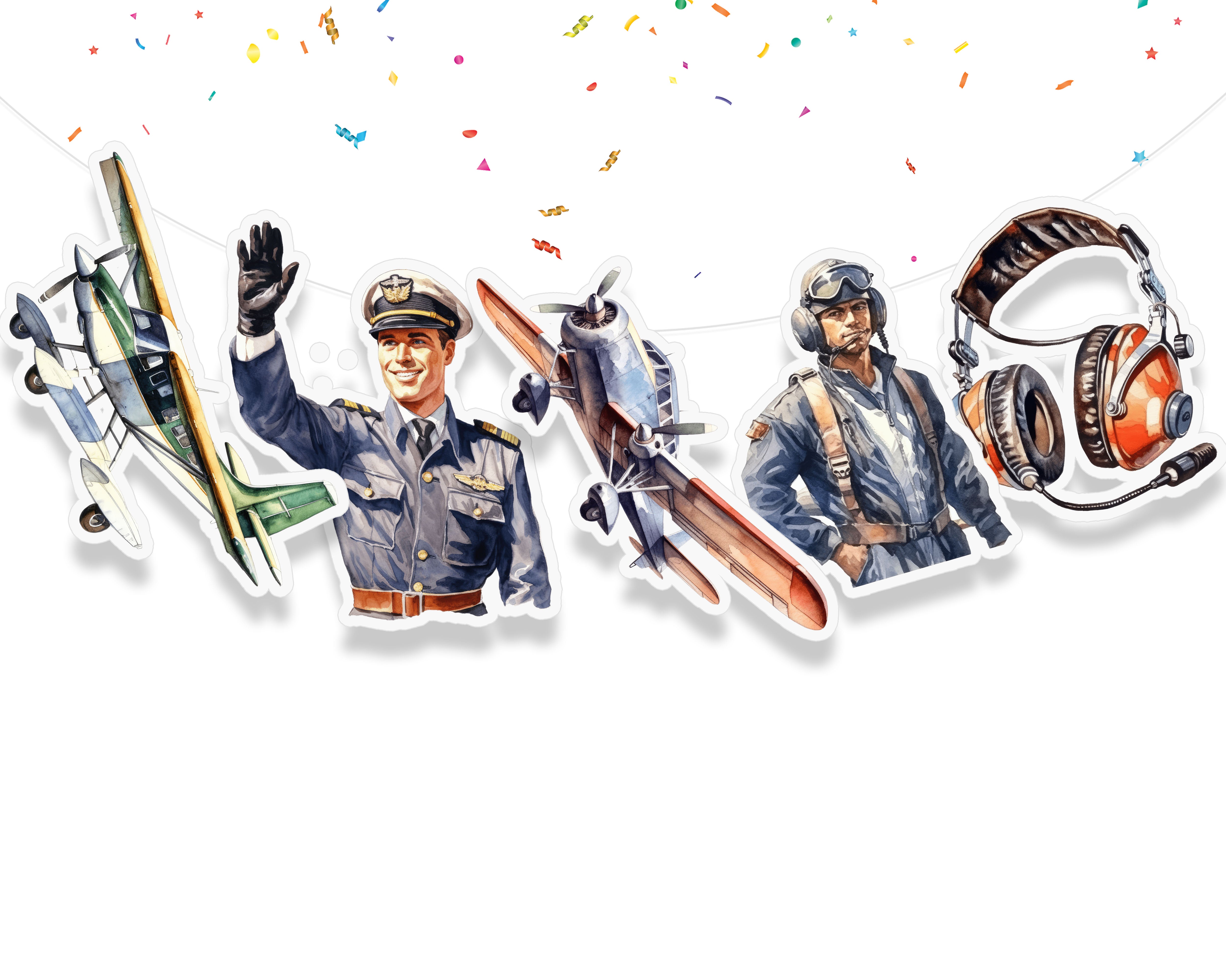 Aviation Theme 5 Pcs Party Banner - Pilot and Aircraft Decor ...