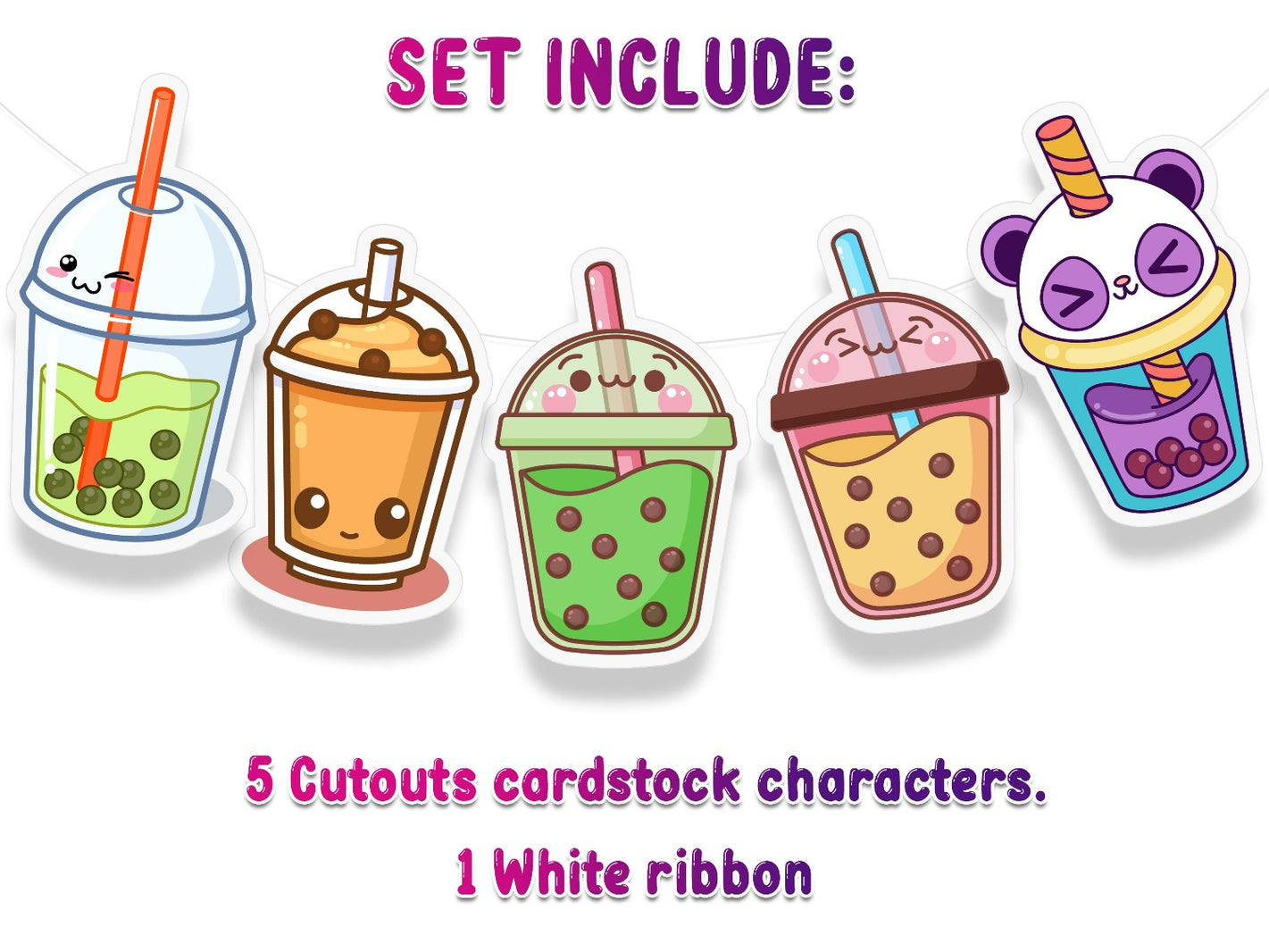 Kawaii Boba Tea Banner for Parties and Home Decor - Adorable Bubble Te ...