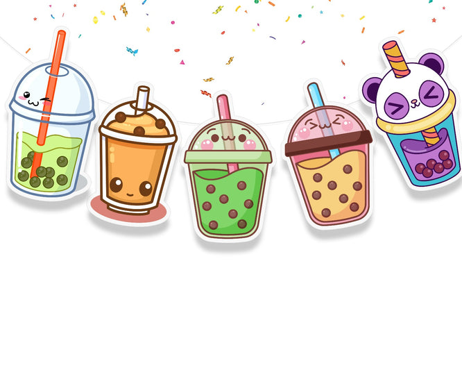 Kawaii Boba Tea Banner for Parties and Home Decor - Adorable Bubble Te ...