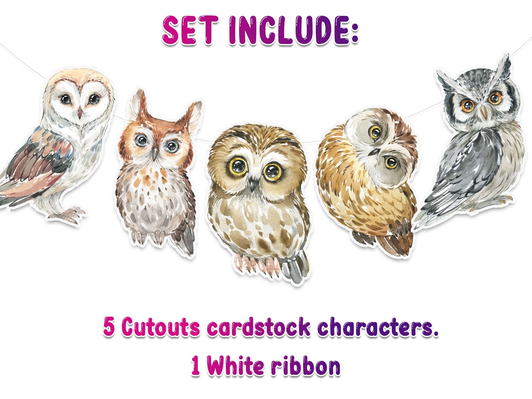 Enchanted Forest Owl Banner - Watercolor Owl Bunting – PartyChildrens