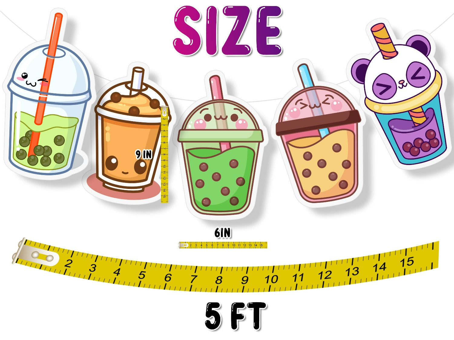 Kawaii Boba Tea Banner for Parties and Home Decor - Adorable Bubble Te ...