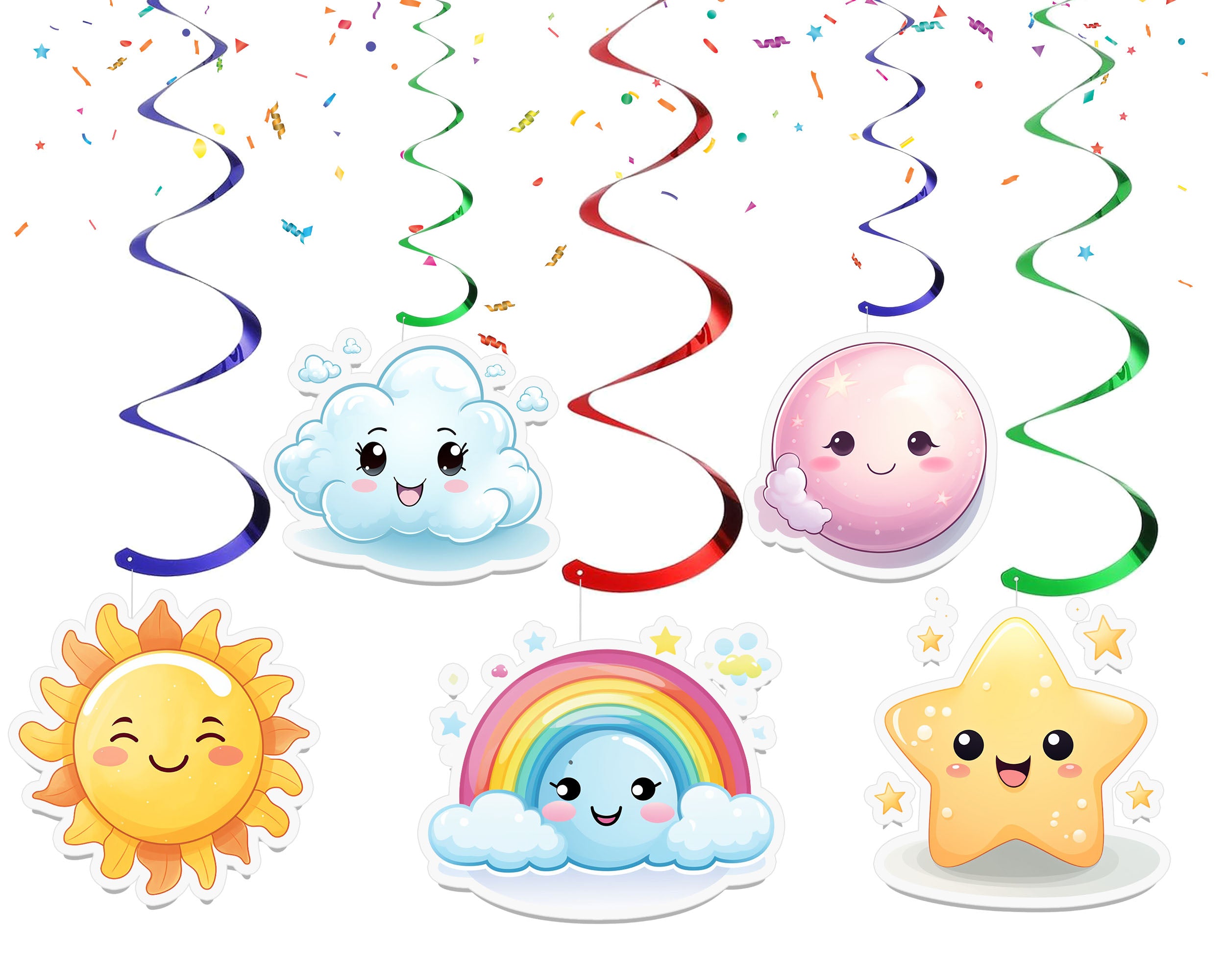 Rainbow, Clouds, and Sun Hanging Streamers - 10 Pcs | Party Decoration ...