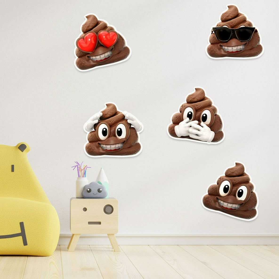 "Stick with Fun!" NEWMOJI® Poop Wall Stickers, Set of 5 - Whimsical Wa ...