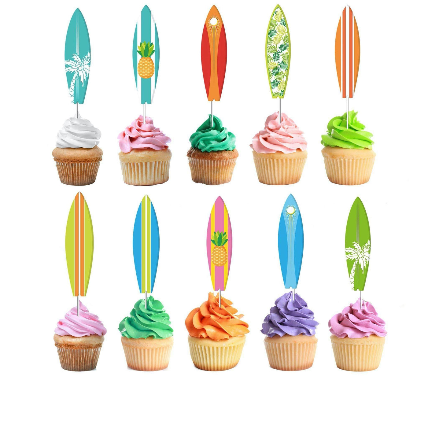 Tropical Surfboard Cupcake Toppers - Ride the Wave to Sweetness ...