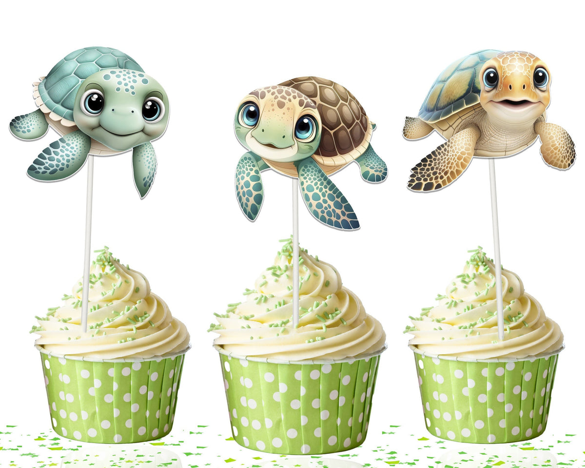 Delightful Sea Turtle Cupcake Toppers for Ocean-Themed Parties and Mar ...