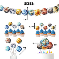 Stellar Solar System Party Decor Set - Banner, Cake Topper, Cupcake To ...