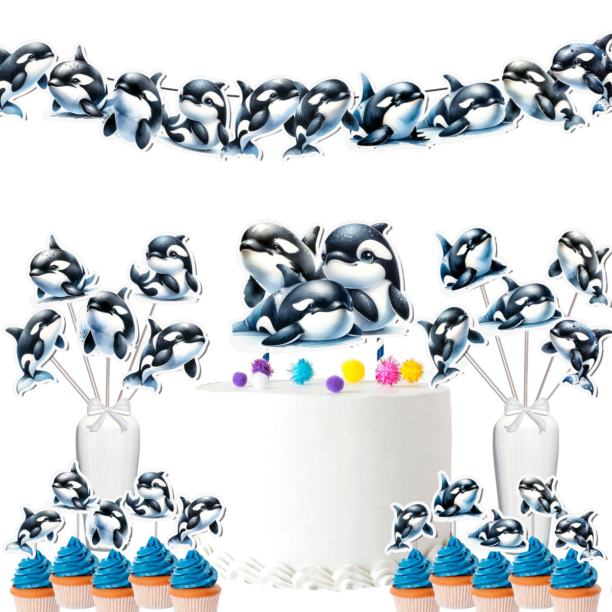 Orca Wonderland Party Decor Set - Celebrate with a Splash using Cake T ...