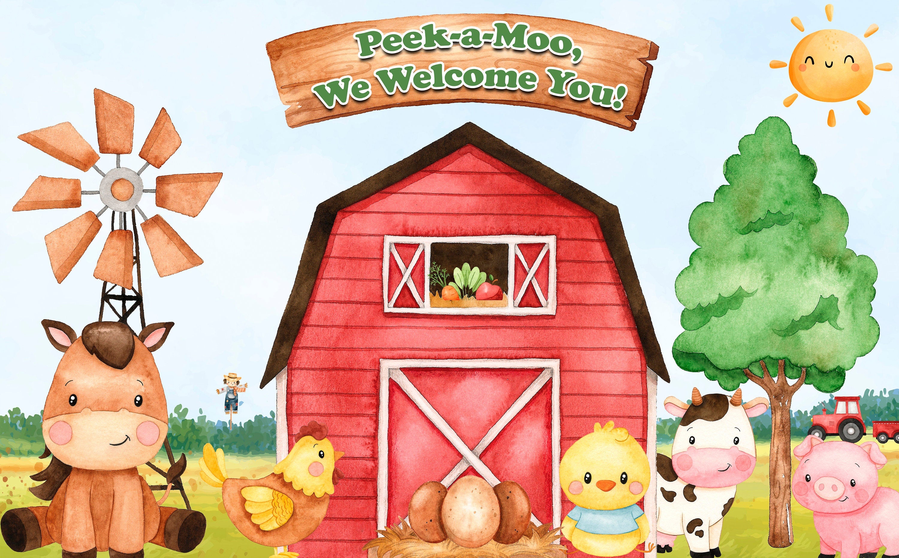 Peek-a-Moo! Farm Baby Shower and Birthday Backdrop 5x3 FT - Cute Farm ...