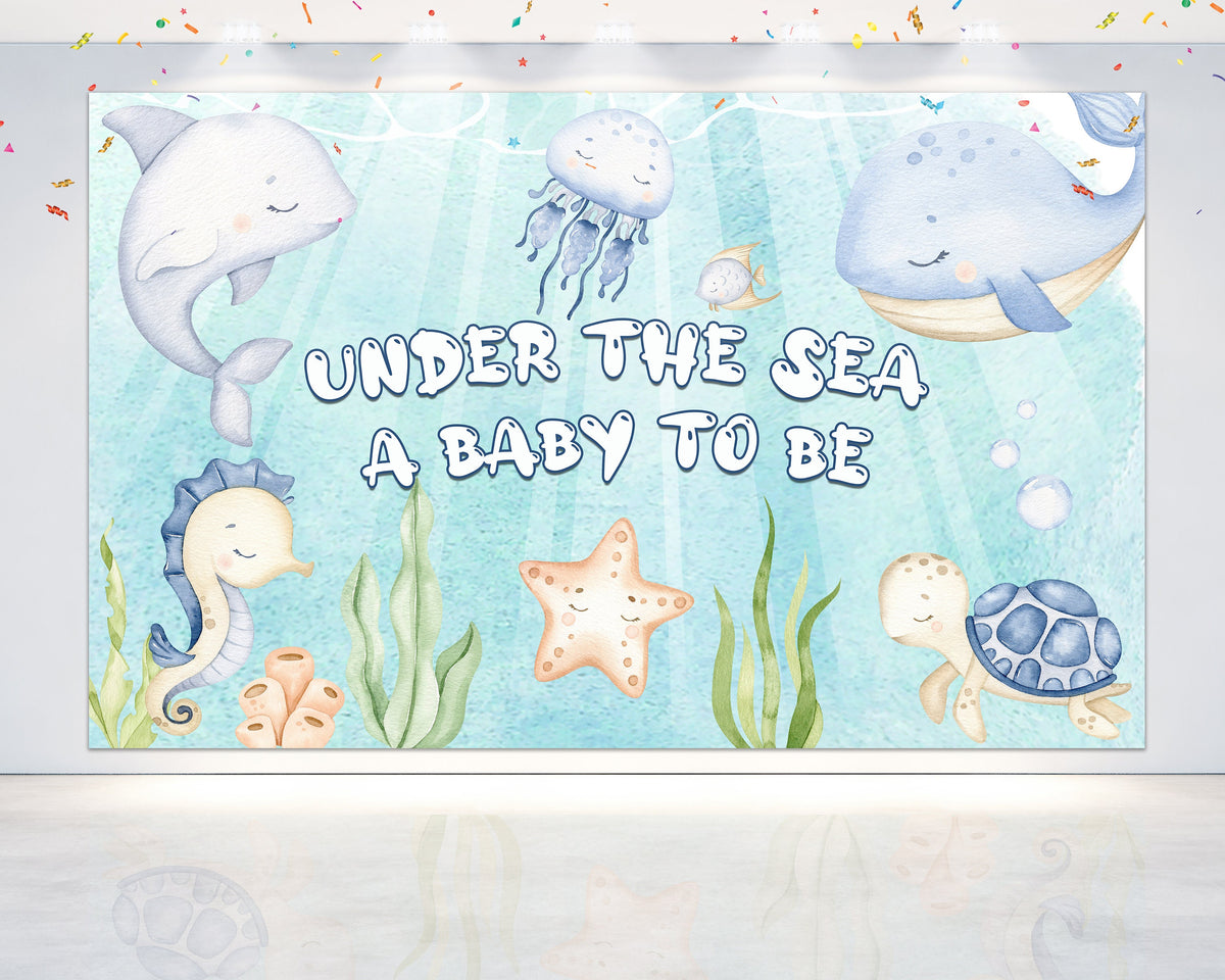 "Under the Sea Baby Shower" Backdrop 5x3 FT - Ocean Life Themed Party ...