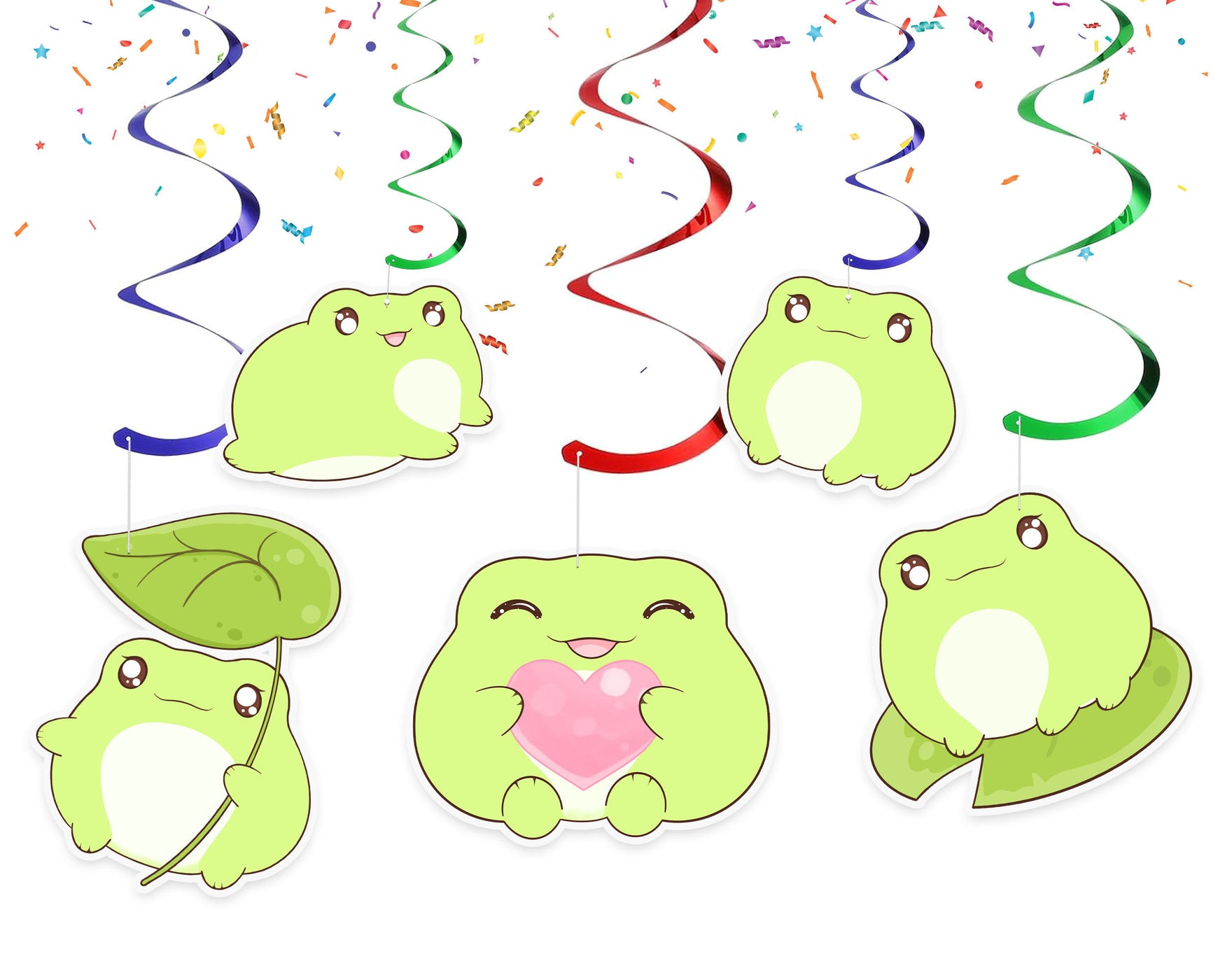 Adorable Kawaii Frog Party Swirls - Set of 10 Cute Frog Hanging Decora ...