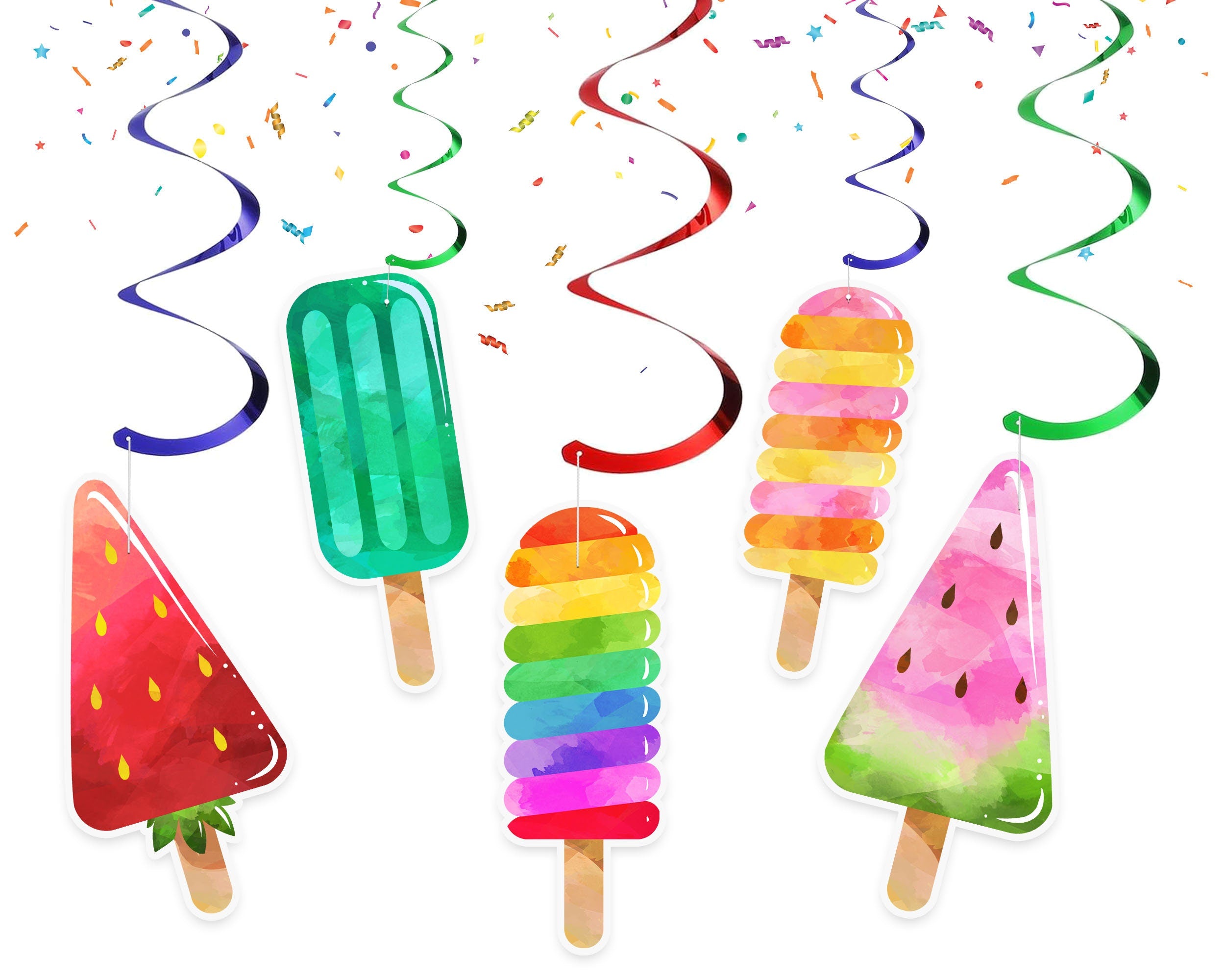 Sweet Summertime Popsicle Swirls - Set of 10 Colorful Popsicle Hanging ...